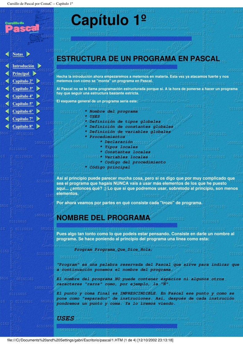PDF de programación - Cursillo de Pascal - Capítulo 1º - Estructura de un programa en Pascal